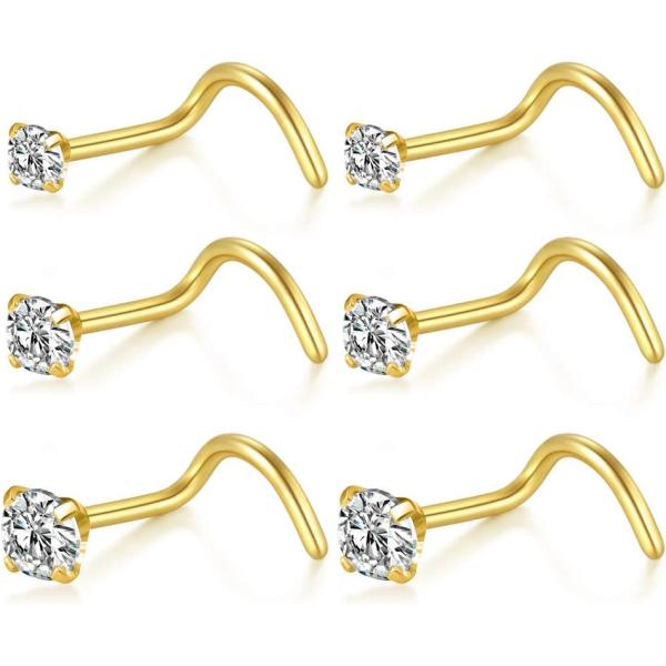 商品名Briana Williams 6個20 g鼻ねじスタッド外科鋼鼻リングピアス1.5 MM 2 MM 2.5 MM CZ象眼Briana Williams 6pcs 20G Gold Nose Screw Studs Surgical...
