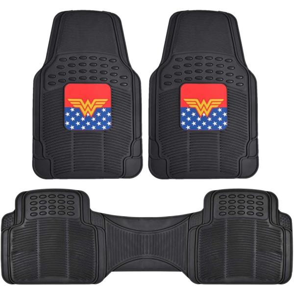 商品名BDK DC Comics - カーフロアマット 3点セット - 高耐久ゴムにロゴ入り レッド WBMT-1972+MT-781_namDC Comics - Classic Wonder Woman Car Floor Mats 3...
