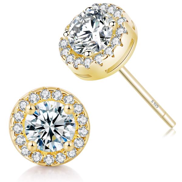 商品名: 18K ローズゴールドメッキ クラスター ラウンドカット スタッドピアス (1.66カラット) 14K Gold Plated Halo Stud Earrings CZ Simulated Diamond Round Earin...
