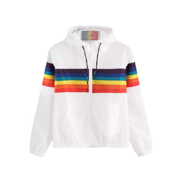 商品名: SweatyRocks OUTERWEAR レディース US サイズ: Medium カラー: ホワイト SweatyRocks Women's Casual Jackets Rainbow Stripe Lightweight ...