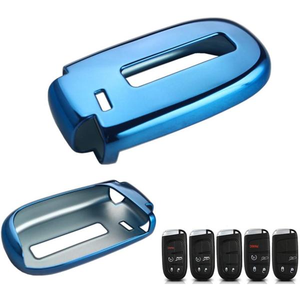 商品名DEWHEL TPU キーフォブ 保護カバーケース ダッジチャージャー チャレンジャー ダーツ デュランゴ ジャーニー クライスラー 200 300 ジープ グランドチェロキー レネゲードなど用(クロームブルー)DEWHEL TPU ...