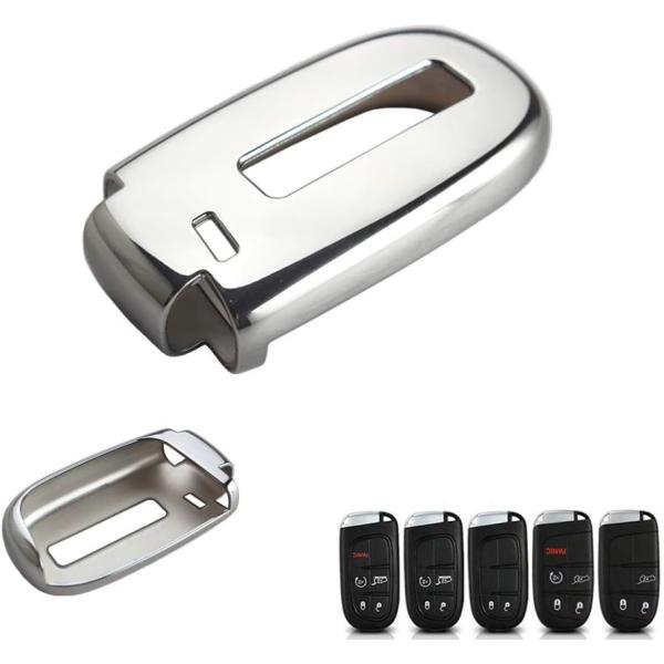 商品名DEWHEL TPU キーフォブ 保護カバーケース ダッジチャージャー チャレンジャー ダーツ デュランゴ ジャーニー クライスラー 200 300 ジープ グランドチェロキー レネゲードなど用(クロムシルバー)DEWHEL TPU ...