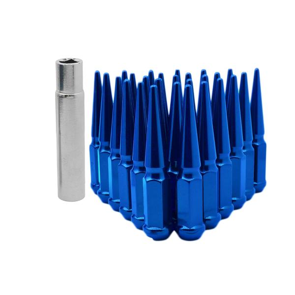 商品名Complete Kit of Blue Steel""Solid Spike"" Metal Lug Nuts | 1/2""-20 Thread | 4.5"" Tall | Compatible with Ford Mustan...