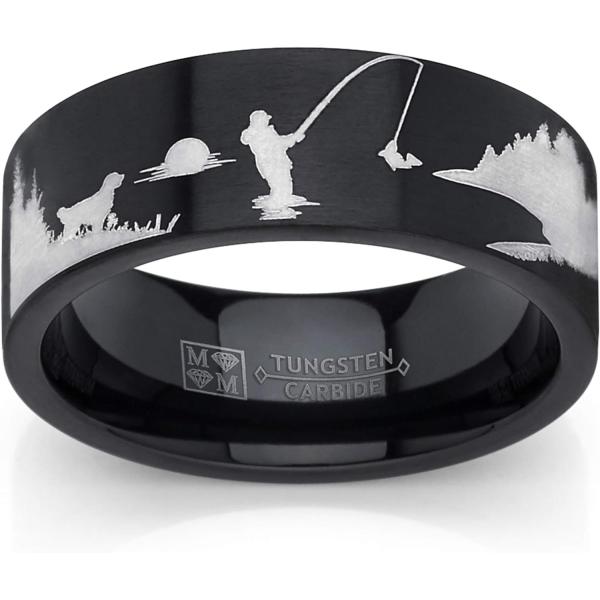 商品名Metal Masters Co. Men's Black Tungsten Trout Lake Fly Fishing Enthusiasts Ring, Outdoor Scenery Band 8mm 11ブランド：Metal...