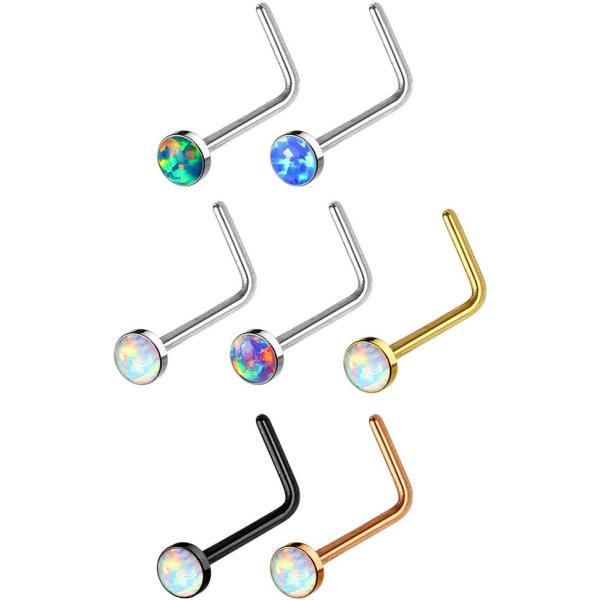商品名FIFTH CUE 20G 合成オパールセット フラットトップ PVD オーバー 316L サージカルスチール L ベンド スタッド ノーズリングFIFTH CUE 20G Synthetic Opal Set Flat Top PV...