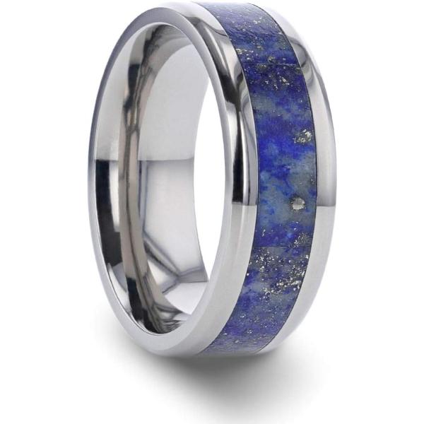 商品名Thorsten Malone チタンリング メンズ 軽量チタン 快適フィット 斜めのエッジ チタン結婚指輪 ブルーラピスインレー 8mm, チタン,Thorsten Malone | Titanium Rings for Men |...