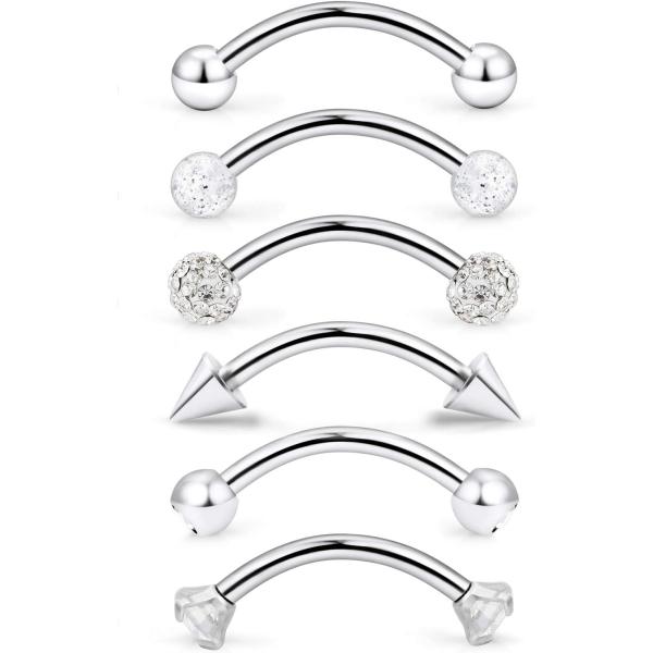 商品名Dyknasz 6個 16G ステンレススチール アイブロー ピアス リング クリア キュービックジルコニア カーブ バーベル ヘリックス デイス ピアス ボディ ジュエリー レディース メンズDyknasz 6 Pcs 16G St...