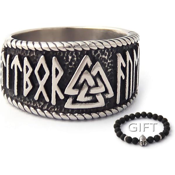 商品名ENXICO ルーン文字入りヴァルナッツシンボルリング   316L ステンレススチール   北欧スカンジナビアバイキングジュエリーENXICO Valknut Symbol Ring with Rune Letters 316L S...