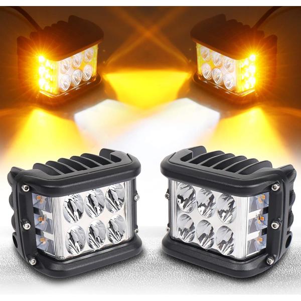 商品名Side Shooter, OVOTOR LED Pods Light 4 inch Off Road Dual Side Yellow DRL with Flash Strobe Function Driving Flood Spo...