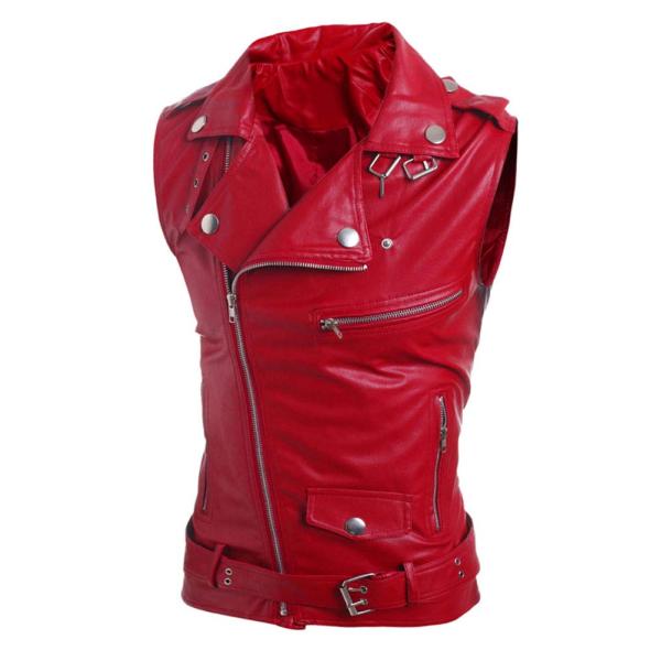 商品名: LifeHe OUTERWEAR メンズ US サイズ: Large カラー: レッド LifeHe Men's PU Leather Punk Zipper Sleeveless Vests Jacket (Red, L)ブラン...