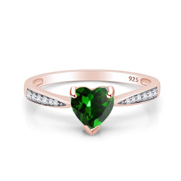 商品名: AFFY ソリティアハートプロミスリング 14Kローズゴールドオーバー スターリングシルバー AFFY Simulated Emerald &amp; White Cubic Zirconia Heart Promise Ring...