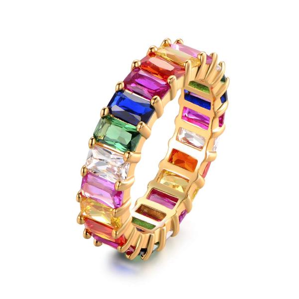 商品名: Barzel ゴールドメッキ エメラルドカット マルチカラー スワロフスキー製 Crystal Eternity Ring ゴールド Eternity Rainbow Ring Wedding Band for Women | 1...