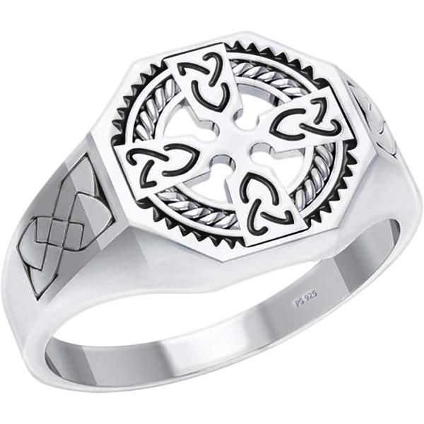 商品名メンズ 0.925 スターリングシルバー アイリッシュケルティッククロスリングUS Jewels New Men's 0.925 Sterling Silver Irish Celtic Cross Ring, Size 10.5ブラ...