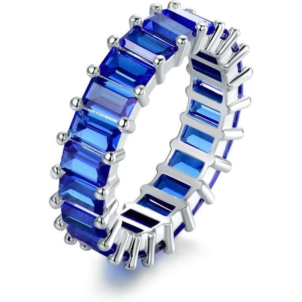商品名Barzel ロジウムメッキ 人工サファイアリング ブルーBarzel Created-Sapphire Eternity Ring For Women 18K White Gold Plated Emerald Cut Create...