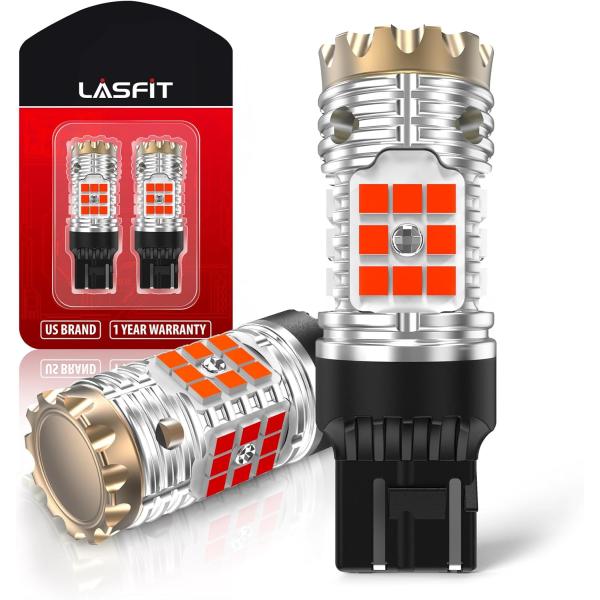 商品名LASFIT 7443 LED電球 CANBUS Ready 7440 7444 T20 ウィンカーライト エラーフリー ウィンカー アンチハイフラ 負荷抵抗不要 アップグレードされた自動車用交換用電球 アンバー 2個パックLASFI...