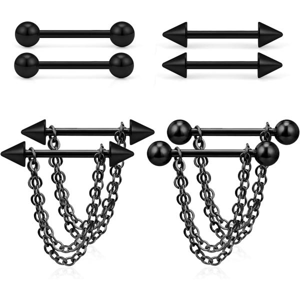 商品名Dyknasz 316L サージカルスチールチェーン ダングル ニップルシールドリング ニップリング バーベル ピアス ジュエリー レディース メンズ 14G 4ペアDyknasz 316L Surgical Steel Chain ...