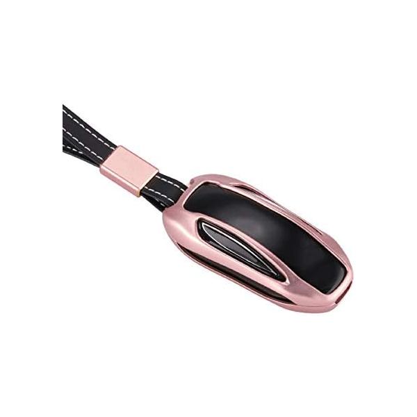 商品名Royalfox(TM) ラグジュアリー アルミニウム 3ボタン スマートリモートキーケース フォブカバー テスラモデルX用 レザーキーストラップ付き(ローズゴールド)Royalfox(TM) Luxury Aluminum 3 Bu...