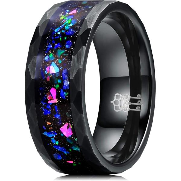 商品名3つのキージュエリー メンズ タングステンリング 8mm ギャラクシーシリーズ イミテーション隕石オパールインレー ユニセックスウェディングバンド ブラックTHREE KEYS JEWELRY Men Wedding Bands 8m...