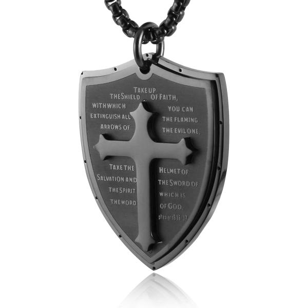 商品名HZMAN Shield Armor of God Ephesians 6:16-17, Faith Cross Stainless Steel Pendant Necklace (Black)ブランド：HZMAN商品サイズ：高さ：1...