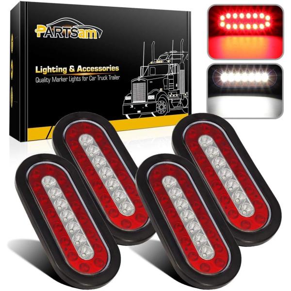 商品名Partsam 6.3インチ 楕円形LEDトレーラーテールライト ブレーキライト ランニング赤と白のバックアップとリバースライト 密閉6.3インチ 楕円形LEDトレーラーライトキット グロメットマウント RVトラック用Partsam ...