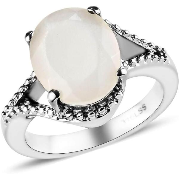 商品名Shop LC Delivering Joy ステンレススチール 楕円形 ホワイトムーンストーン ソリティア プロミス ステートメント リング ジュエリー レディース サイズ 8 Ct 2.5Shop LC White Moonsto...