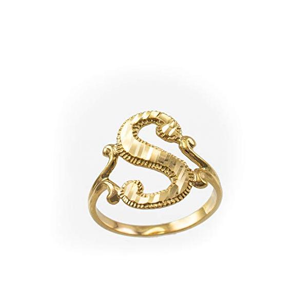 商品名: スパークルカット 文字 イニシャル スクリプトリング 10K イエローゴールド Sparkle-Cut Letter Initial Script Ring In 10K Yellow Gold (Letter S, Size 6...