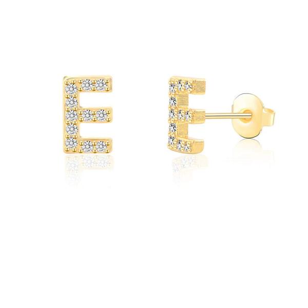 商品名: Tarsus 低刺激性イニシャルスタッドイヤリング ジュエリーギフト レディース メンズ ガールズ, 金属, キュービックジルコニア, E Alphabet Stud Earrings for Sensitive Ears 14K...