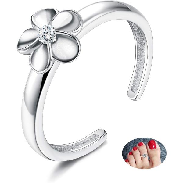 商品名Sllaiss 925 Sterting Silver Open Toe Ring for Women Flower Adjustable Toe Ring Hypoallergenic CZ Rings Simple Open Th...