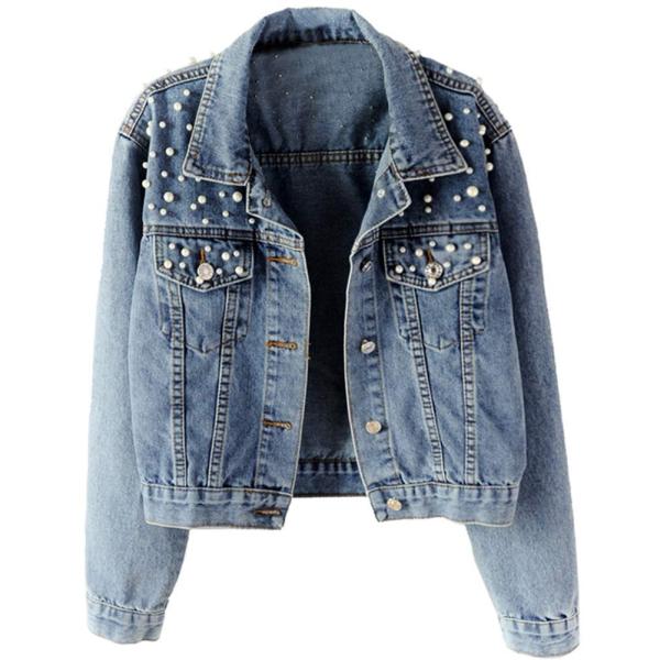 商品名: Kedera OUTERWEAR レディース US サイズ: X-Small カラー: ブルー Kedera Women Oversized Denim Jacket Embroidered Pearls Beading Jean...