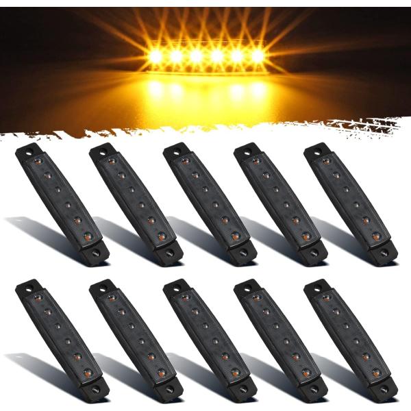 商品名Partsam 10Pcs 3.8"" Thin Amber 6LED Side Marker Clearance Lights Grill Lights Strip Indicators For 12V Trailer Lorry ...