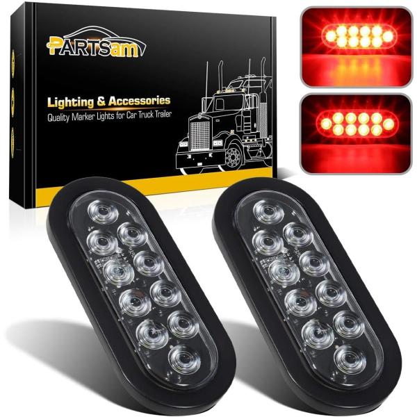 商品名Partsam 2個 6インチ 楕円形レッドLEDトレーラーテールライト 10ダイオードクリアレンズストップブレーキ ターンライト グロメットとピグテール 潜水可能 12V RVトラック用密閉 6楕円形LEDテールライトクリアPart...
