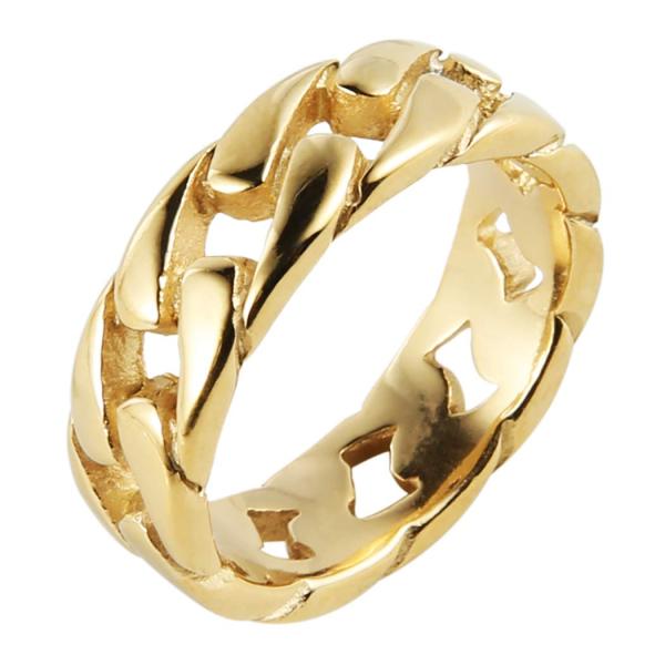 商品名: HZMAN メンズ ステンレススチール 幅7mm キューバリンクチェーンリング 5色 イエロー HZMAN Mens Stainless Steel 7mm Wide Band Cuban Link Chain Ring, Sil...