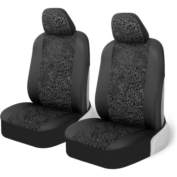商品名BDK ブラック ヒョウ柄カーシートカバー フロントシート用 アニマルプリント お揃いのヘッドレスト付き サイドレスデザイン 取り付け簡単 ほとんどの車 トラック バン SUV にフィット (2枚パック)BDK Black Leopa...