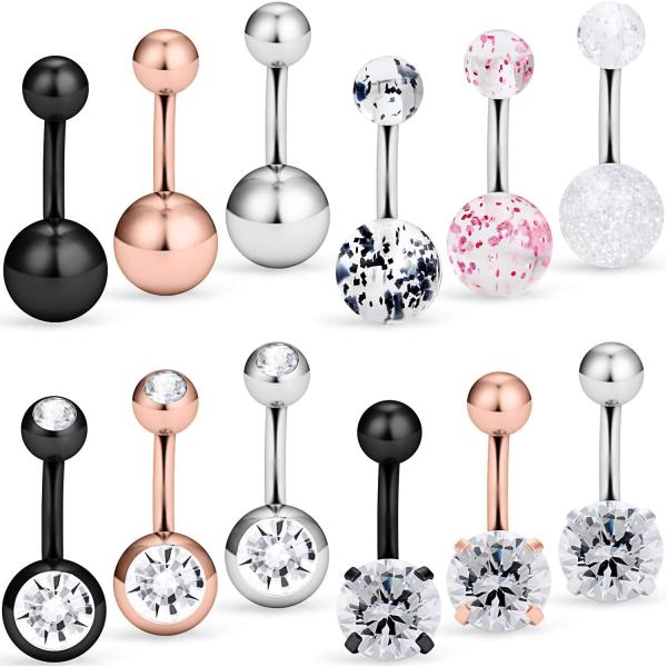 商品名Dyknasz 14G 6mm (1/4インチ) 短め サージカルスチール ベリーボタンリング クリアダイヤモンド キュービックジルコニア へそリング ボディピアス ジュエリー レディース メンズ 12個Dyknasz 14G 6MM...