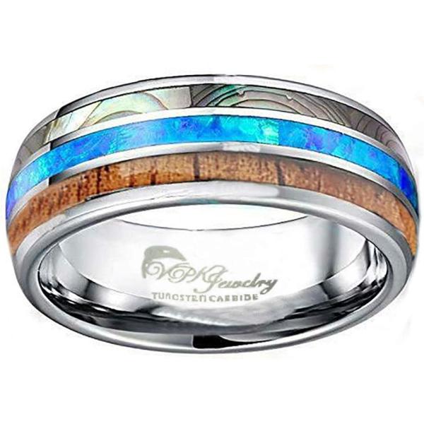 商品名VPKJewelry NEW Tungsten Men Women Wedding Band Ring Natural Opal Abalone shell Wood Top Polished 10-8mm size 6-15 The...