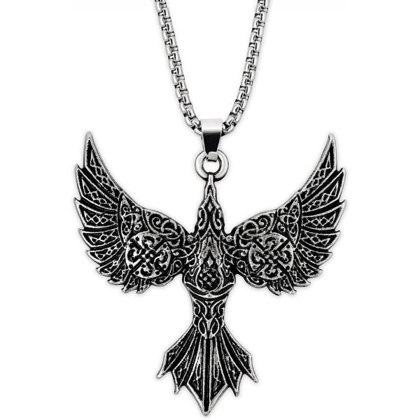 商品名HAQUIL ステンレススチール バイキングジュエリー 24個のルーン文字とシンボル カラスネックレス メンズ レディース, 金属, 該当なしHAQUIL Raven Necklace, Celtic Flying Raven Tot...