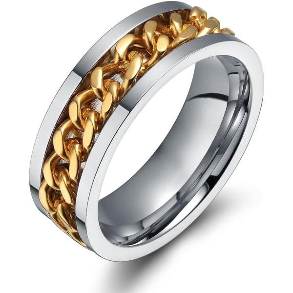 商品名MMTTAO Men's Spinner Fidget Rings Chain Rotation Ring for Men 8MM 18K Gold Plated Intertwine Ring Motorcycle Biker Bi...