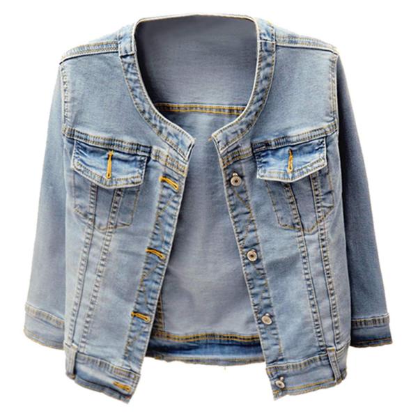 商品名: Kedera OUTERWEAR レディース US サイズ: Medium カラー: ブルー Kedera Women Denim Jacket Button Down Collarless 3/4 Sleeve Cropped ...