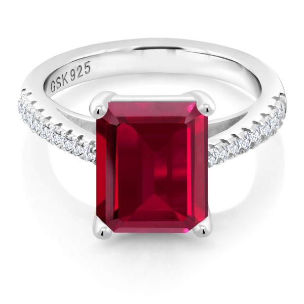 商品名: [Gem Stone King] 4.06カラット シンセティック ルビー 指輪 リング レディース シンセティック ホワイトサファイア シルバー925 7月 誕生石 Gem Stone King 925 Sterling Sil...