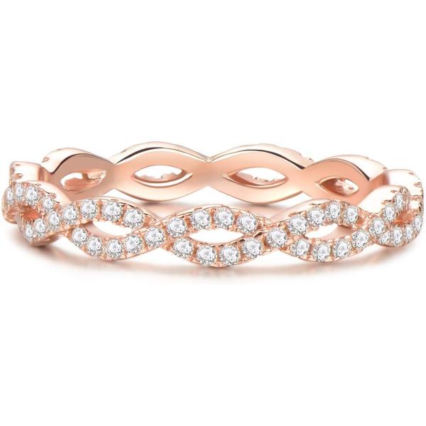 商品名ローズゴールド 結婚指輪 レディース ツイストキュービックジルコニア 結婚指輪 インフィニティ フル エタニティ 華奢 重ね付け式 ブライダル デリケート ブライダルRose Gold Wedding Band Women Twist...