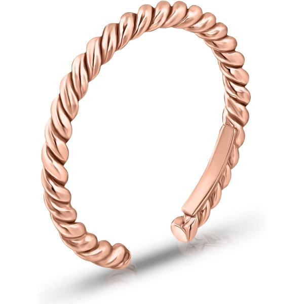 商品名SEA OF ICE スターリングシルバー ツイストロープ オープンバンド 調節可能なつま先リング レディース ガールズ, 金属SEA OF ICE Rose Gold Flashed Sterling Silver Twisted ...