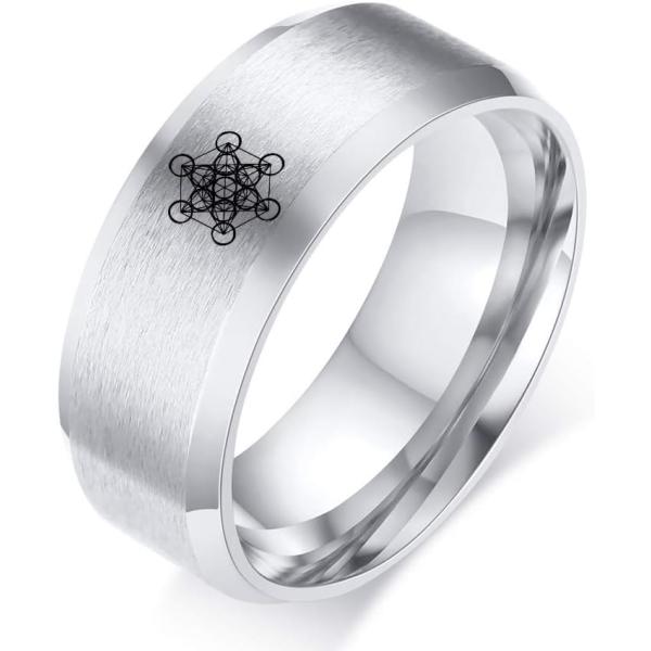 商品名PJ Jewelry 8mm ステンレススチール メタトロン キューブ シンボル ウェディングバンド 神聖な幾何学 スピリチュアル タリスマンリング メンズPJ Jewelry 8MM Stainless Steel Metatron...