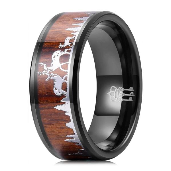 商品名: THREE KEYS JEWELRY メンズ 結婚指輪 8mm タングステン ハンティング ゴールド/シルバー バイキング シカ フォレスト カーバイド ウッドリング サンダルウッドインレー 光沢仕上げ インフィニティ ユニーク ...