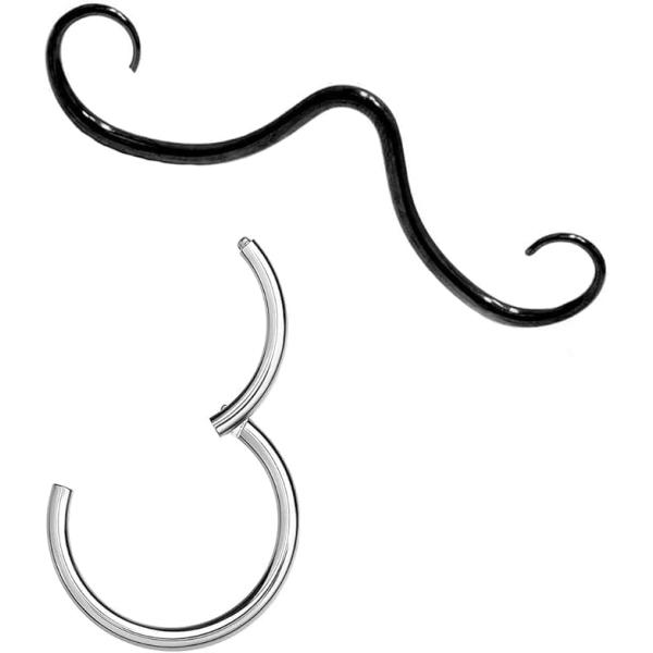 商品名BodyJewelryOnline 316L サージカルスチール セプタム 口ひげ ノーズリング 5サイズ (16G-1.2mm)Black PVD Over 316L Surgical Steel Septum Mustache N...