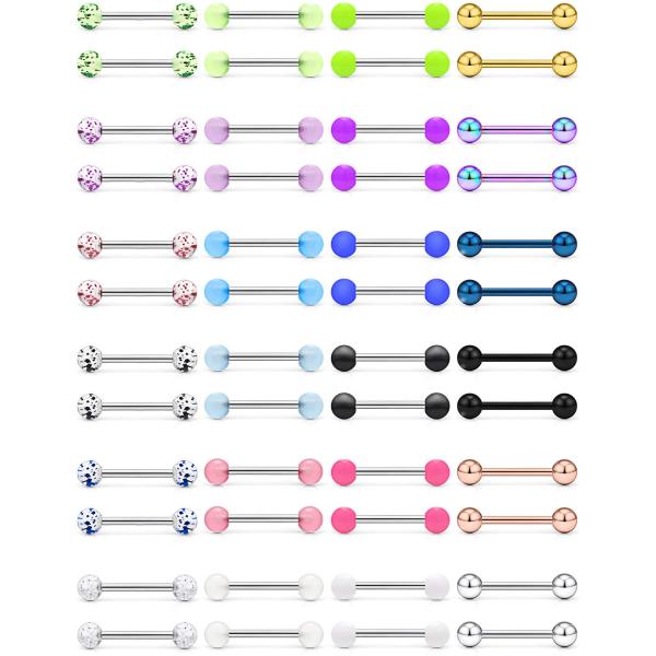 商品名: Ftovosyo 48個 14G 14-22mm 舌リング ニップル ストレート バーベル サージカルスチール ニップリング バー ボディピアス ジュエリー レディース メンズ Ftovosyo 48pcs 14G 16mm To...