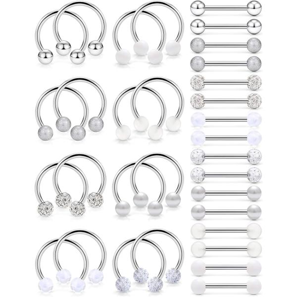 商品名Ftovosyo ニップルリング 32個 14G サージカルスチール 舌 ニップルリング バーベル バー フープ リング ピアス ジュエリー レディース メンズ 14mm-16mmFtovosyo 32Pcs Nipple Rings...