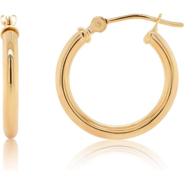 商品名KEZEF レデイーズ 高は、14Kイエローゴールド2ミリメートルX 16ミリメートルクリックしてトップチューブフープイヤリングをポリッシュ - ことにより、KEZEF 14K Real Gold Hoop Earrings for ...