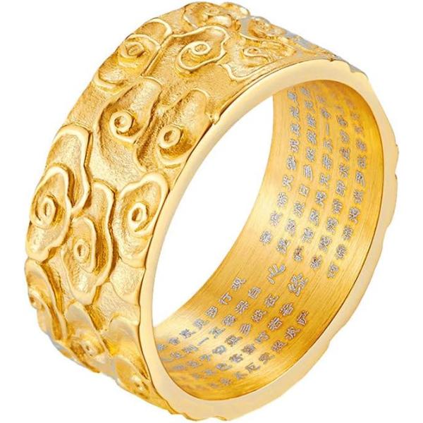 商品名OAKKY Men's Stainless Steel Engraved Chinese Buddhist Wisdom Heart Sutra Propitious Cloud Pattern Ring Lucky Amulet W...