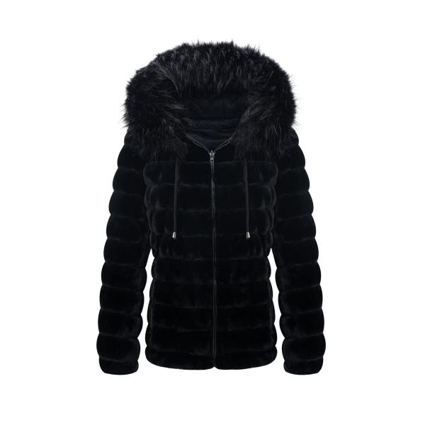 商品名: BELLIVERA Chaqueta de piel Sint〓tica Reversible para Mujer Abrigo Corto Acolchado de Invierno con Capucha y Cuello ...