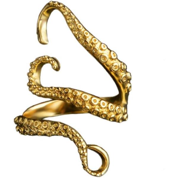 商品名PAURO Stainless Steel Punk Octopus Tentacle Sea Monster Kraken Squid Opening Ring for Men Adjustable Full Goldブランド：PA...